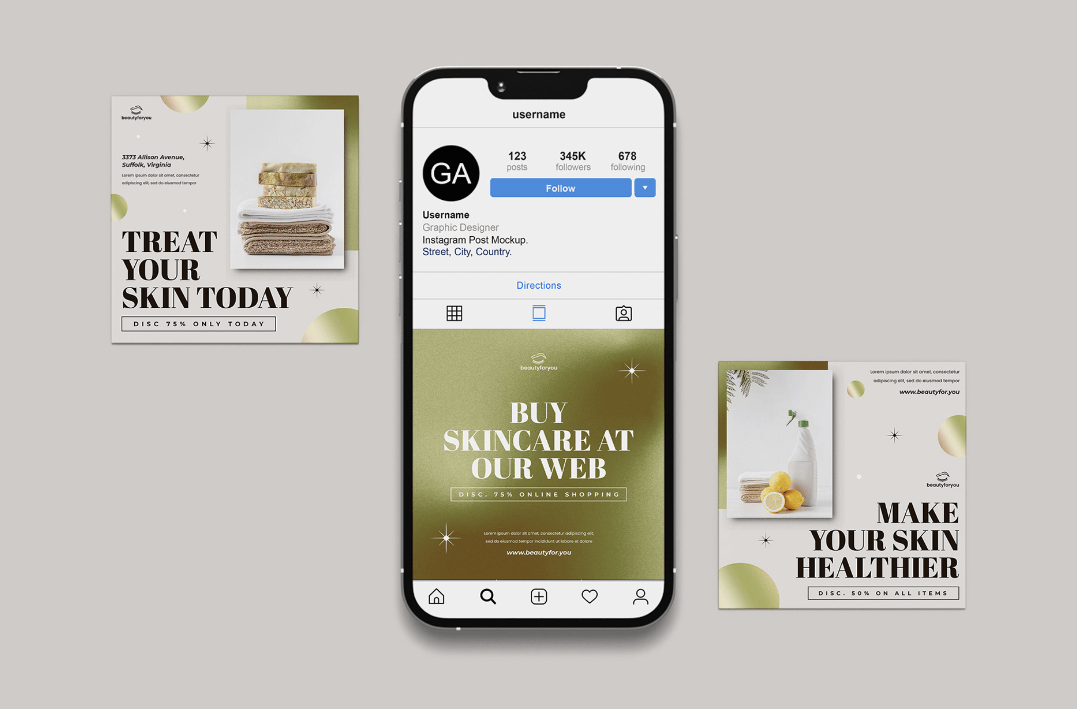 Free Instagram Post Mockup with iPhone and 4 Screens